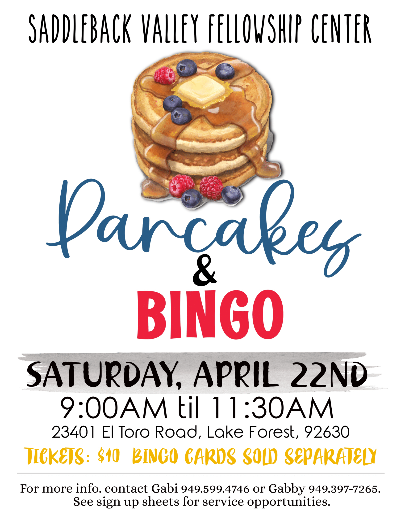 Annual Pancake Breakfast & Bingo – Saddleback Valley Fellowship